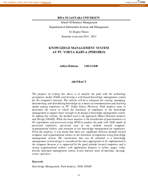 Knowledge Management System Pada Pt. Yodya Karya (Persero)