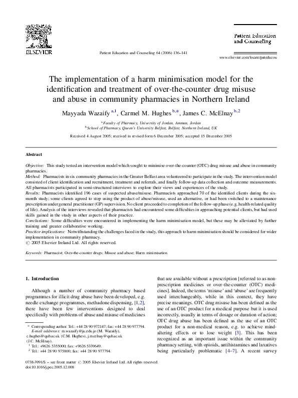 (PDF) The implementation of a harm minimisation model for the ...