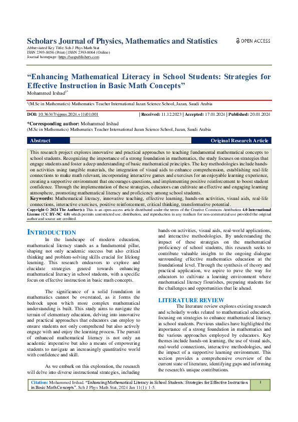 (PDF) Enhancing Mathematical Literacy in School Students: Strategies ...