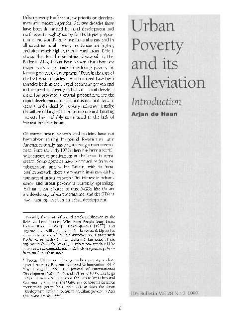 (PDF) Urban Poverty and its Alleviation: Introduction
