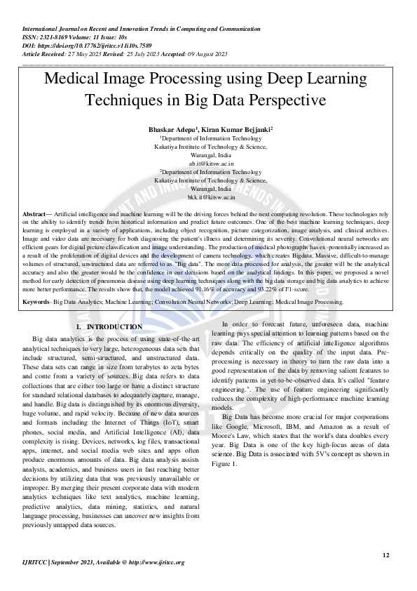 (PDF) Medical Image Processing using Deep Learning Techniques in Big Data Perspective