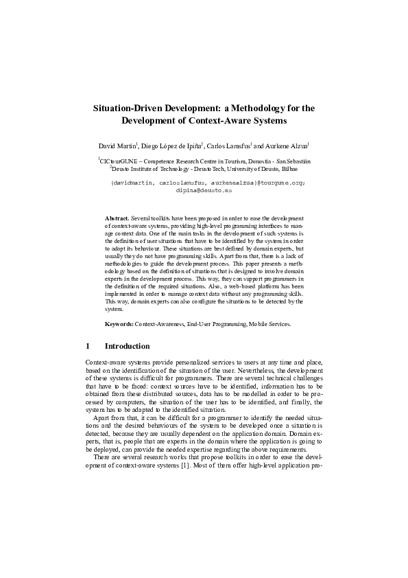 (PDF) Situation-Driven Development: A Methodology for the Development of Context-Aware Systems
