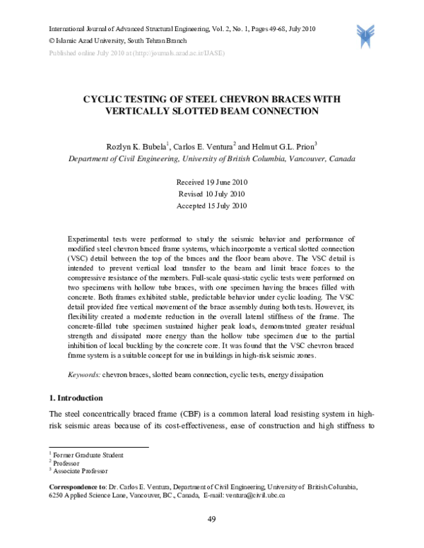 (PDF) Cyclic Testing of Steel Chevron Braces with Vertically Slotted ...