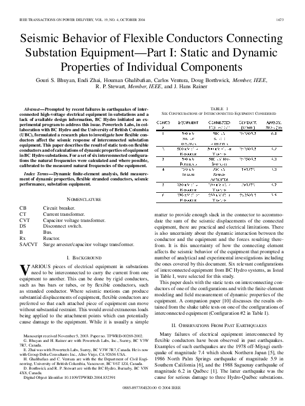 (PDF) Seismic Behavior of Flexible Conductors Connecting Substation ...