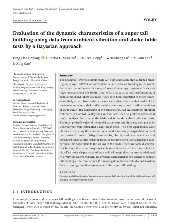 (PDF) Evaluation of the dynamic characteristics of a super tall ...