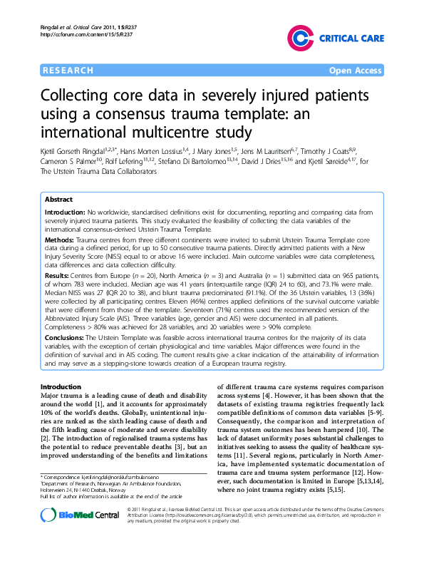 (PDF) Collecting core data in severely injured patients using a ...
