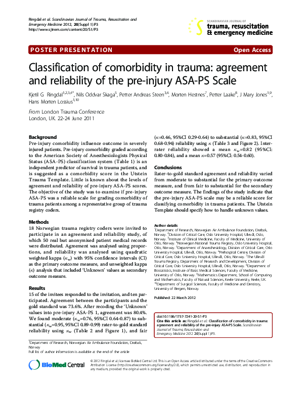 (PDF) Classification of comorbidity in trauma: agreement and ...
