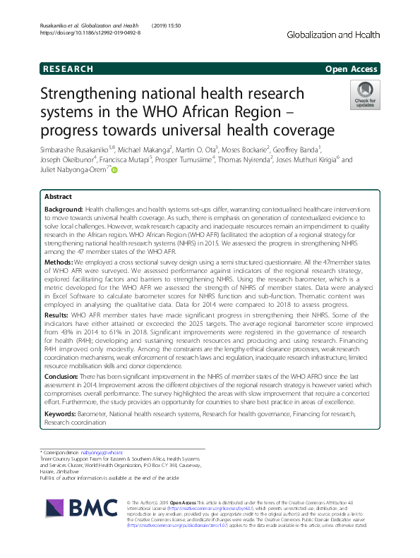 (PDF) Strengthening national health research systems in the WHO African ...