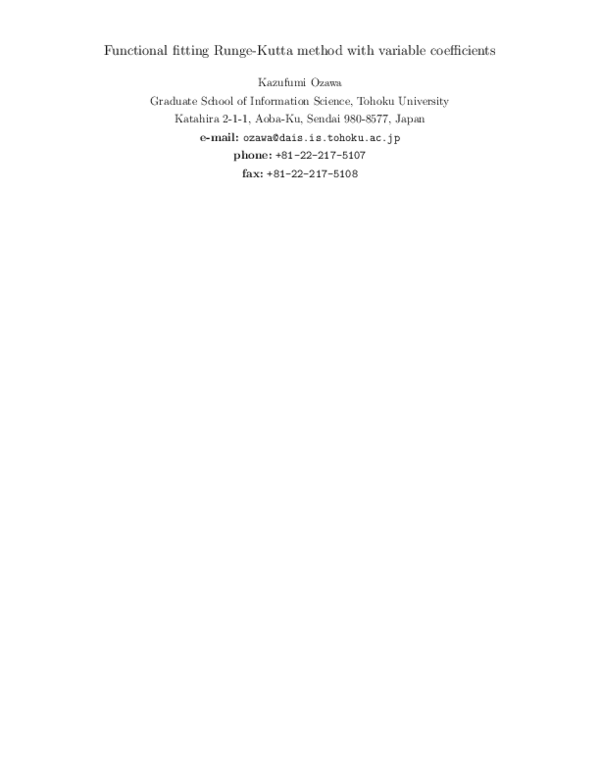 Pdf A Functional Fitting Runge Kutta Method With Variable Coefficients