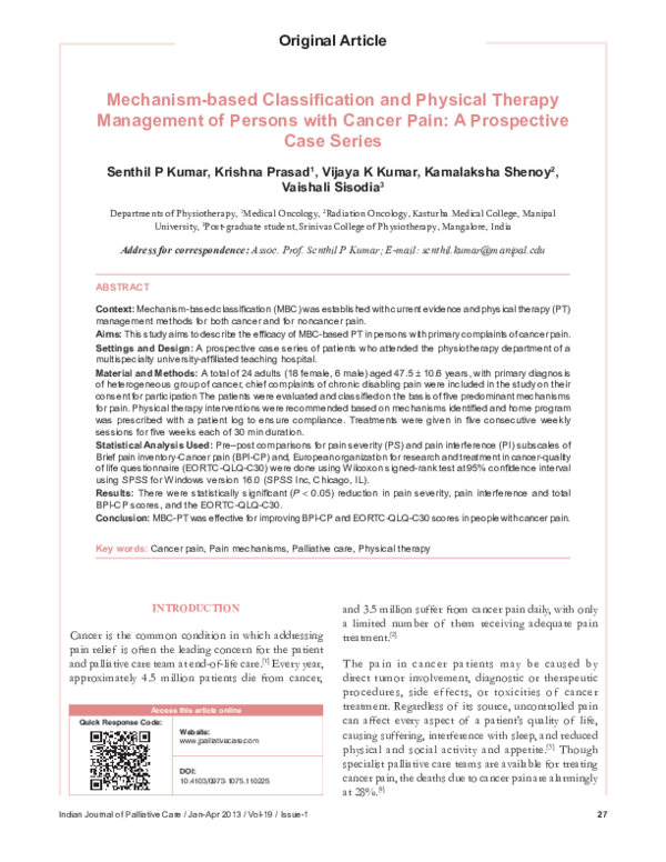 (PDF) Mechanism-based classification and physical therapy management of ...