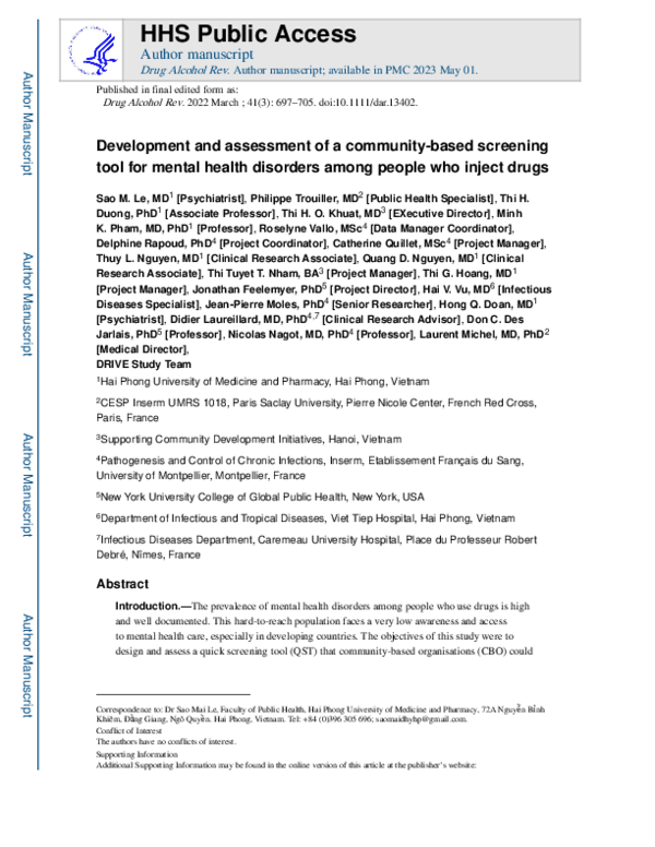 (PDF) Development and assessment of a community‐based screening tool ...