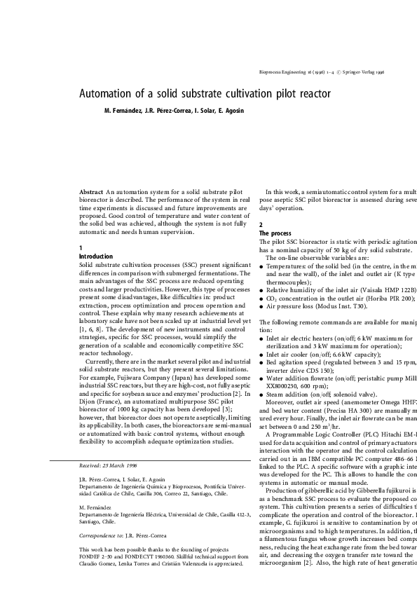 (PDF) Automation of a solid substrate cultivation pilot reactor