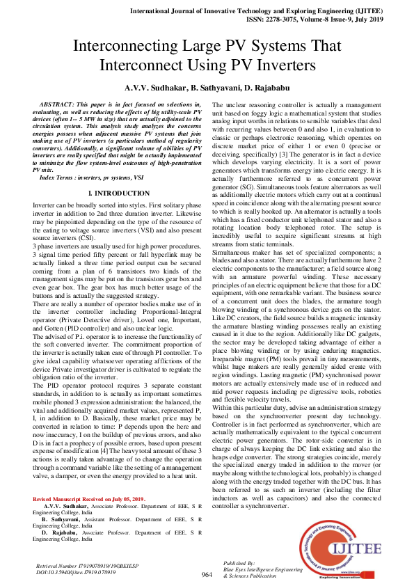 (PDF) Interconnecting Large PV Systems That Interconnect using PV Inverters