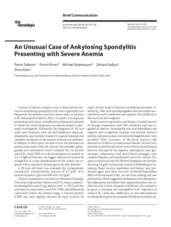 (PDF) An Unusual Case of Ankylosing Spondylitis Presenting with Severe Anemia | Doron Rimar ...