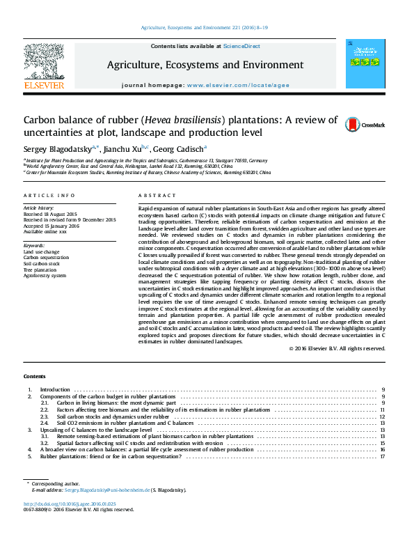 (PDF) Carbon balance of rubber (Hevea brasiliensis) plantations: A review of uncertainties at ...