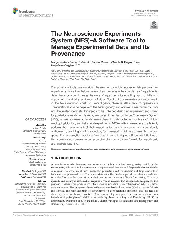 (PDF) The Neuroscience Experiments System (NES)–A Software Tool to ...