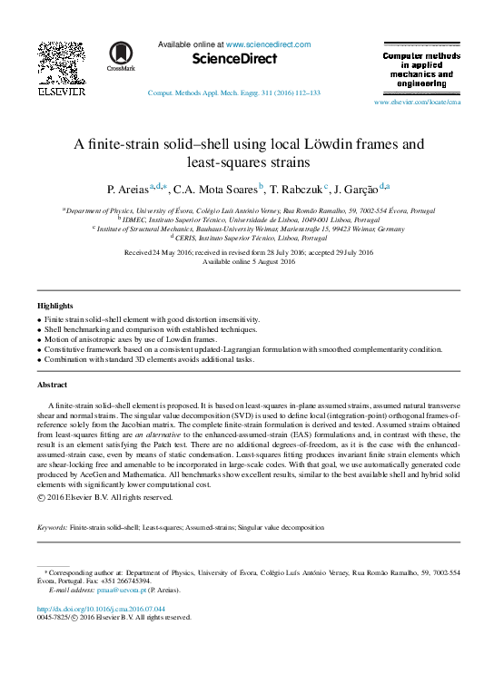 (PDF) A finite-strain solid–shell using local Löwdin frames and least-squares strains | Carlos ...