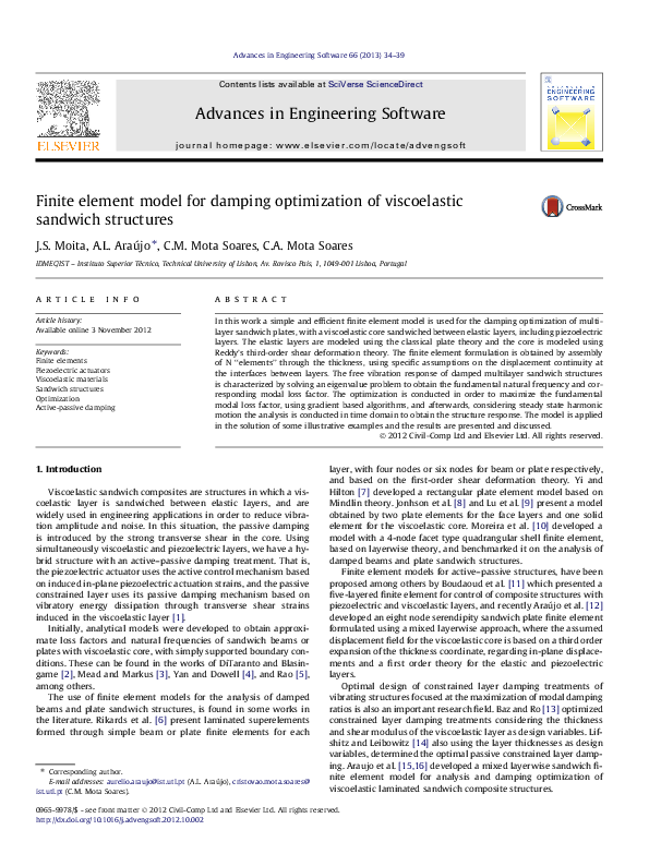 (PDF) Finite Element Model for Damping Optimization of Viscoelastic Sandwich Plate Structures ...