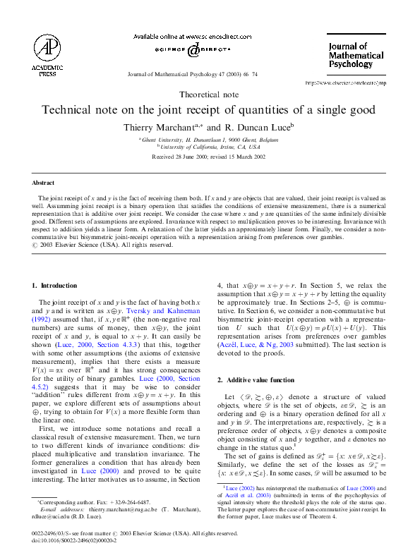 (PDF) Theoretical note Technical note on the joint receipt of ...