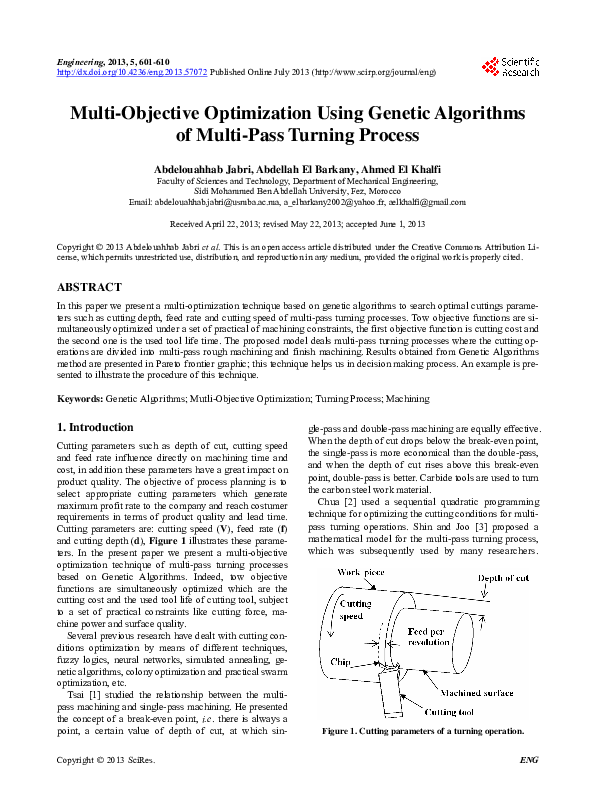Pdf Multi Objective Optimization Using Genetic Algorithms Of Multi