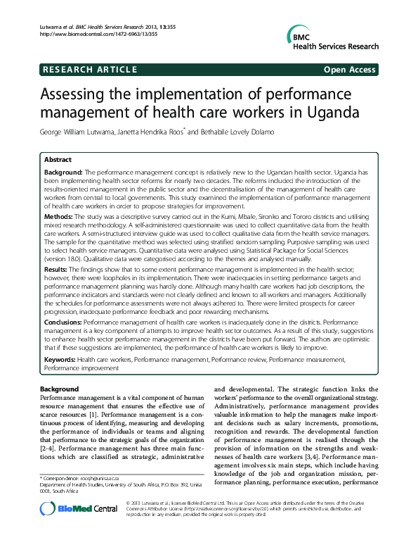 (PDF) Assessing the implementation of performance management of health ...