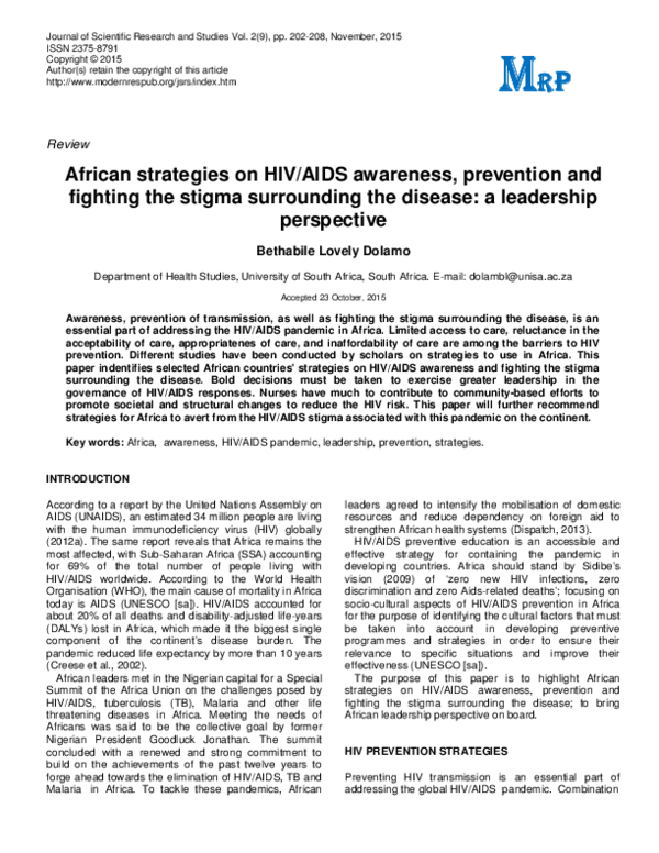(PDF) African strategies on HIV / AIDS awareness , prevention and ...