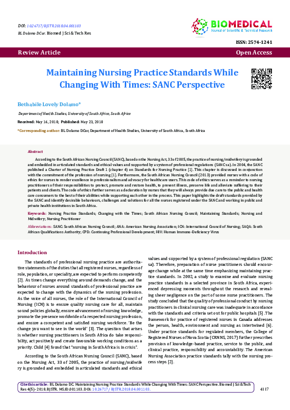 (PDF) Maintaining Nursing Practice Standards While Changing With Times ...