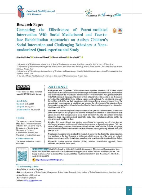 (PDF) Comparing the Effectiveness of Parent-mediated Intervention With Social Media-based and ...