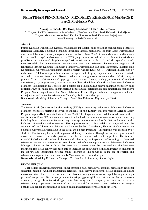 (PDF) PELATIHAN PENGGUNAAN MENDELEY REFERENCE MANAGER BAGI MAHASISWA