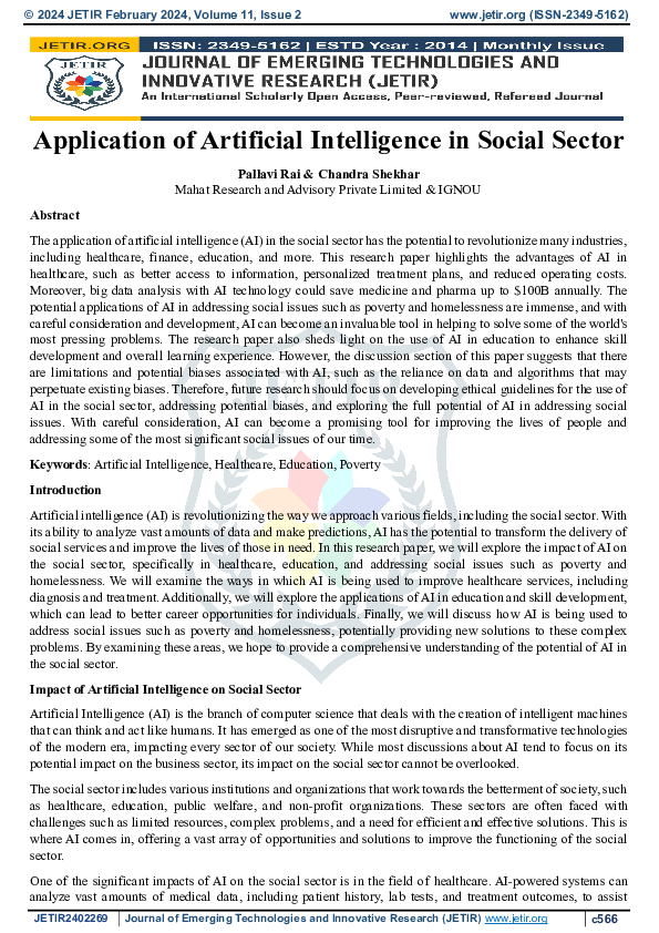 (PDF) Application of Artificial Intelligence in Social Sector