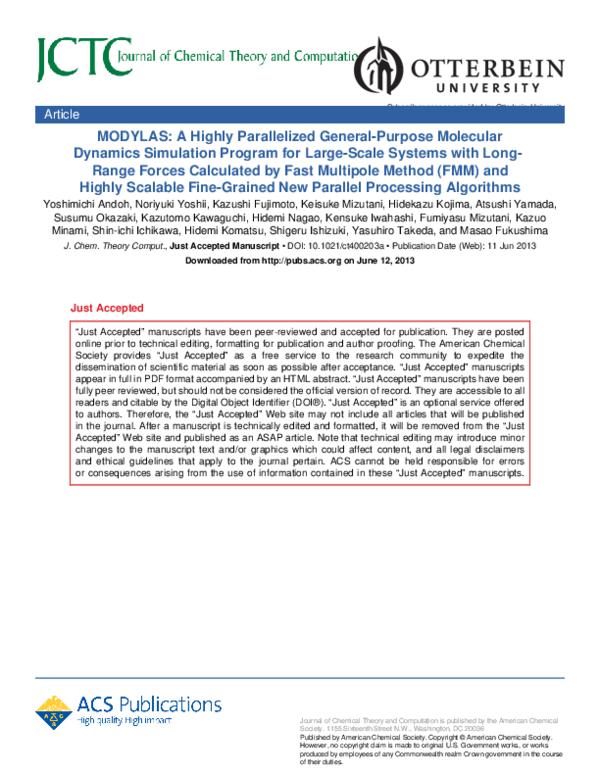 (PDF) MODYLAS: A highly parallelized general-purpose molecular dynamics ...