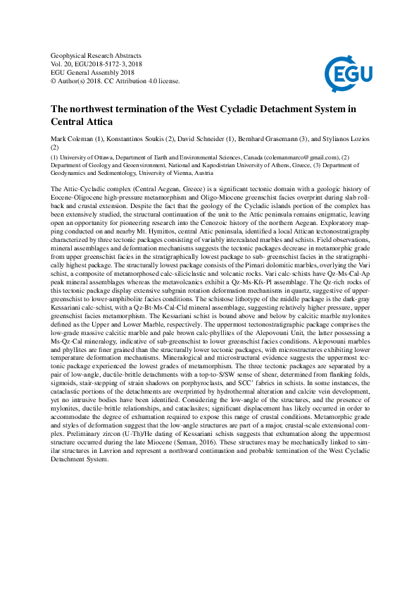 (PDF) The northwest termination of the West Cycladic Detachment System in Central Attica