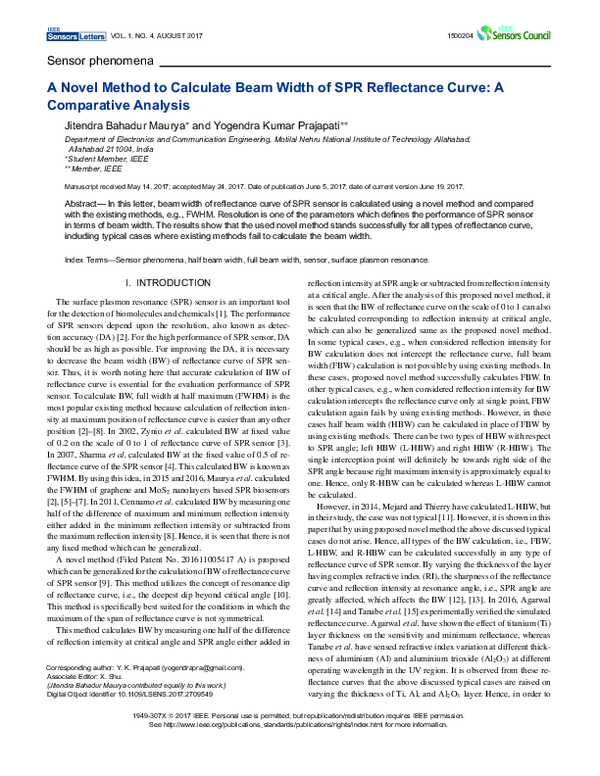 (PDF) A Novel Method to Calculate Beam Width of SPR Reflectance Curve ...