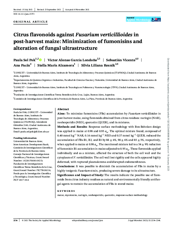 (PDF) Citrus flavonoids against Fusarium verticillioides in post-harvest maize: Minimization of ...