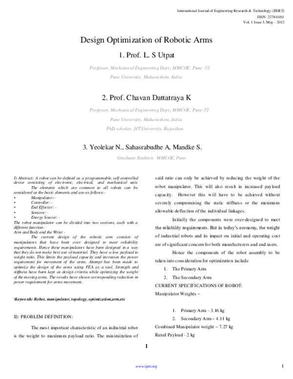 (PDF) Design Optimization of Robotic Arms