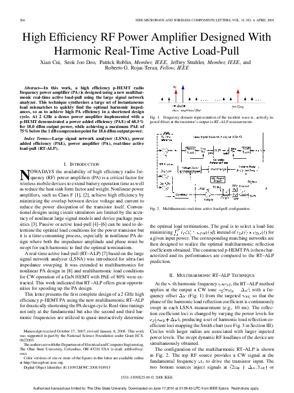 (PDF) High Efficiency RF Power Amplifier Designed With Harmonic Real-Time Active Load-Pull