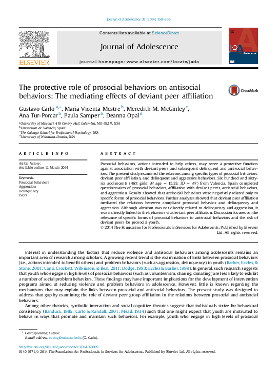 (PDF) The protective role of prosocial behaviors on antisocial ...