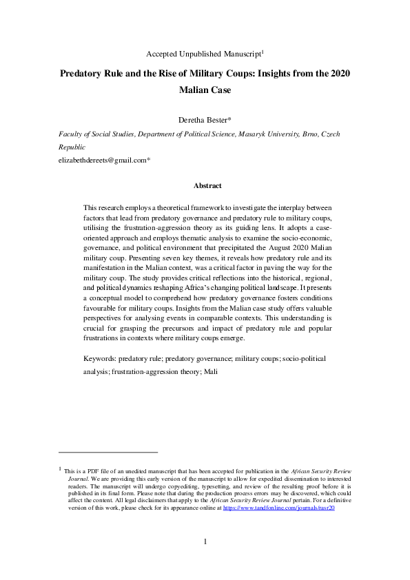 (PDF) Predatory Rule and the Rise of Military Coups: Insights from the ...