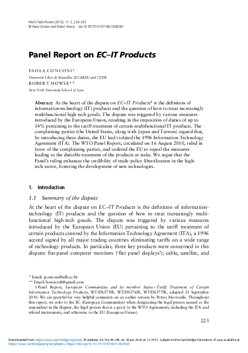 (PDF) Panel Report on EC–IT Products | Paola Conconi - Academia.edu