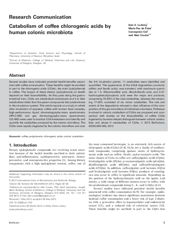 (PDF) Catabolism of coffee chlorogenic acids by human colonic microbiota
