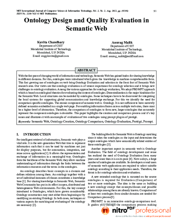 (PDF) Ontology Design and Quality Evaluation in Semantic Web
