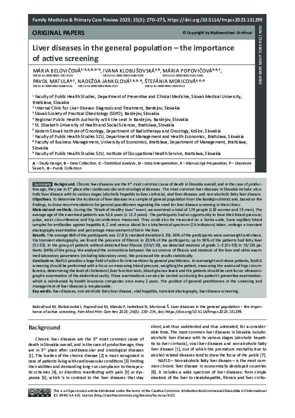 (PDF) Liver diseases in the general population – the importance of ...