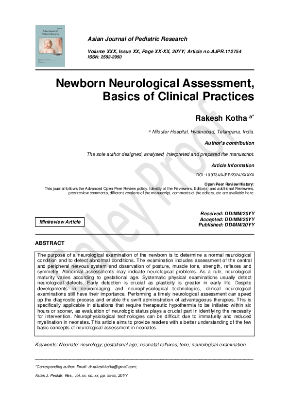 (PDF) Newborn Neurological Assessment, Basics of Clinical Practices