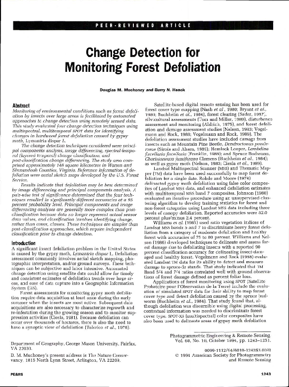 (PDF) Change detection for monitoring forest defoliation