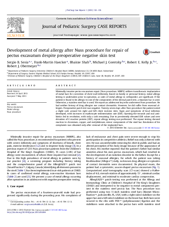 (PDF) Development of metal allergy after Nuss procedure for repair of ...