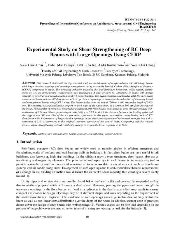 (PDF) Experimental Study on Shear Strengthening of RC Deep Beams with ...