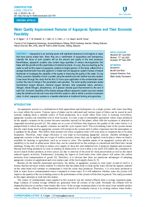 (PDF) Water Quality Improvement Features of Aquaponic Systems and Their ...