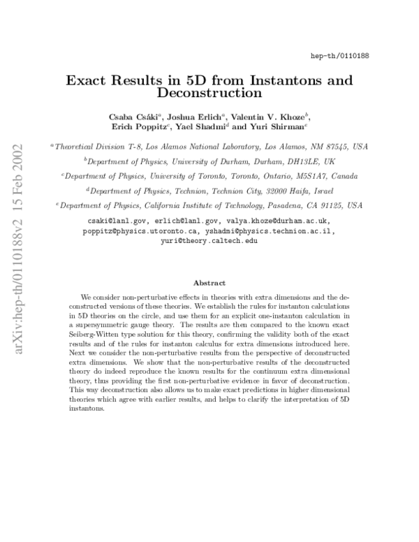 (PDF) Exact results in 5D from instantons and deconstruction