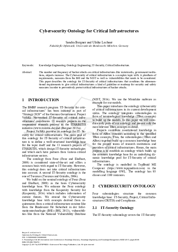 (PDF) Cybersecurity Ontology for Critical Infrastructures