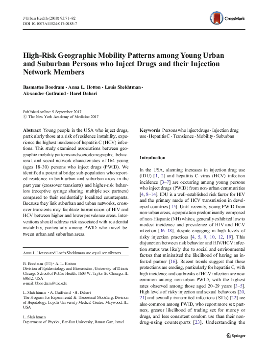(PDF) High-Risk Geographic Mobility Patterns among Young Urban and ...